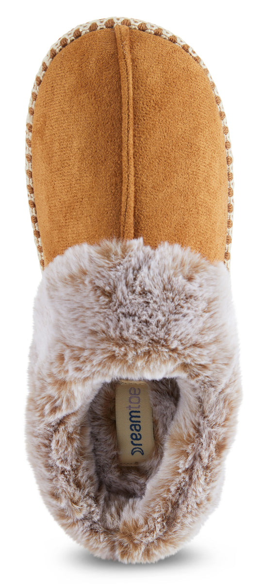 Womens Soft Classic Aztec Trim Indoor/Outdoor Two-Tone Faux Fur Clog S ...