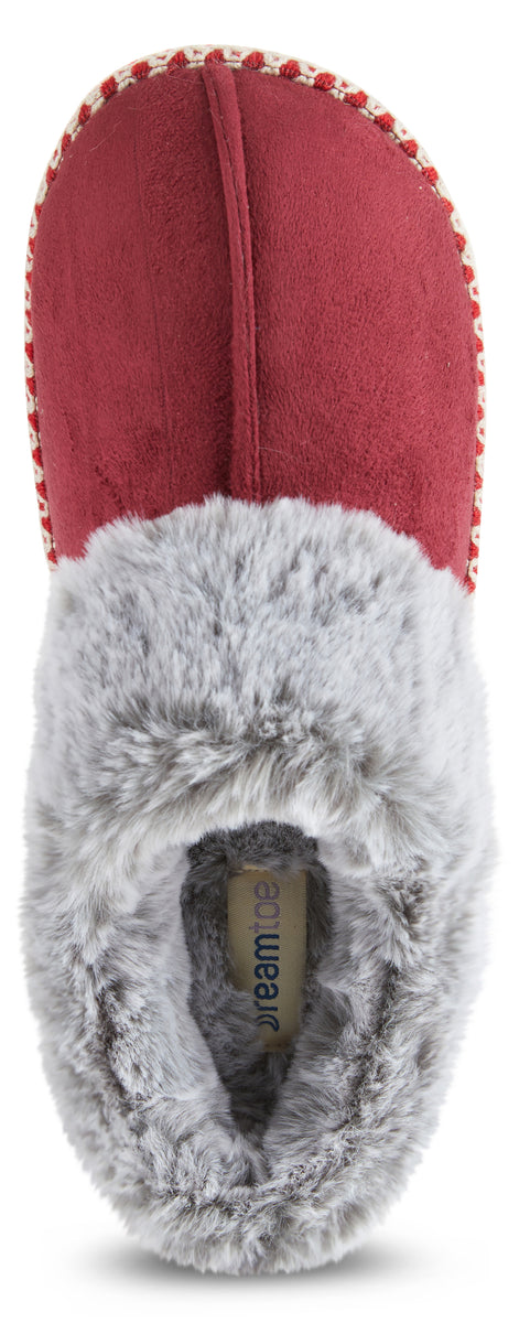 Womens Soft Classic Aztec Trim Indoor/Outdoor Two-Tone Faux Fur Clog S ...